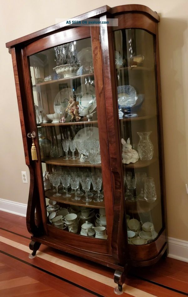 Antique Curio China Cabinet With Curved Glass - Gorgeous | #48164735