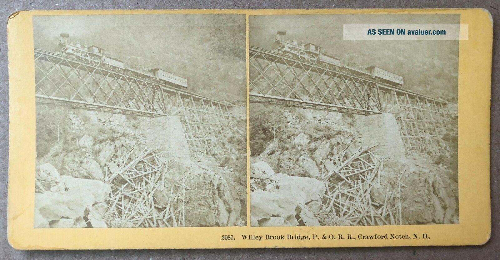 Hampshire Stereoview Train On Willey Brook Bridge Crawford Notch 1870s ...