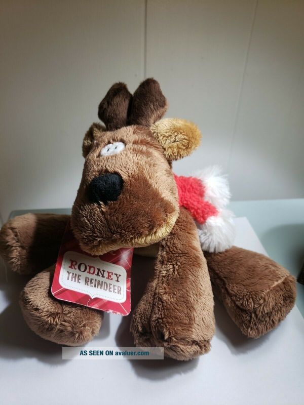 Hallmark Rodney The Reindeer Plush With Red White Scarf 10 " Long W ...