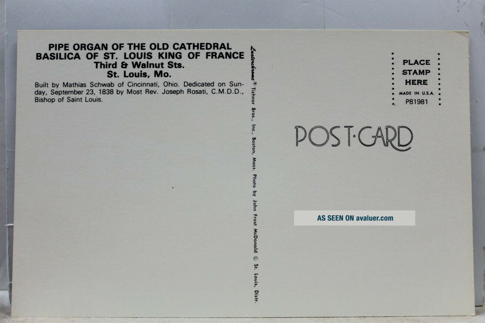 Missouri MO St Louis Cathedral Basilica Pipe Organ Postcard Old Vintage ...