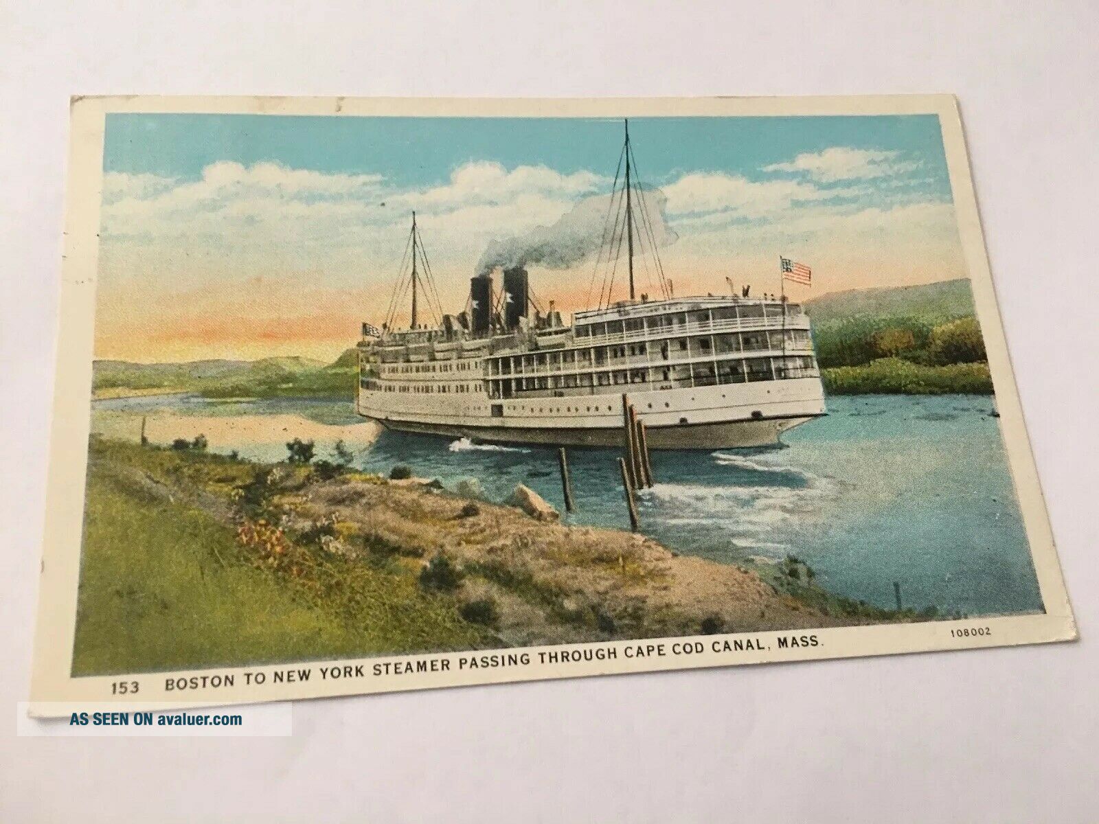 Vintage Postcard Posted 1929 Ship Steamer Passing Through Cape Cod ...