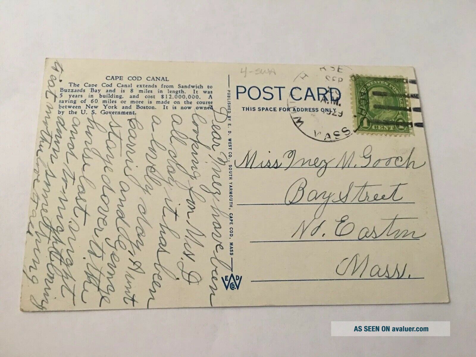 Vintage Postcard Posted 1929 Ship Steamer Passing Through Cape Cod ...