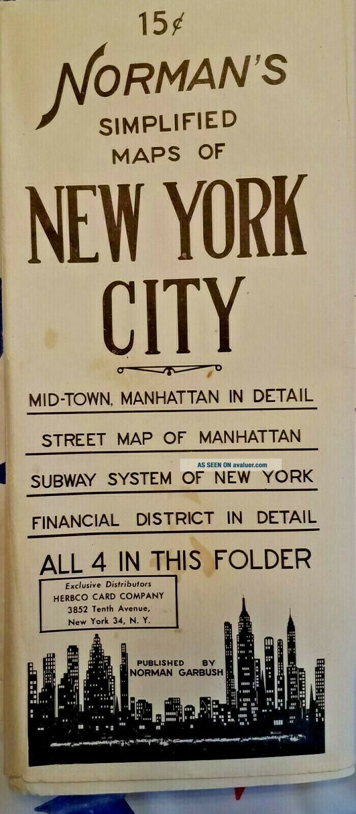 1930s VTG MAP OF YORK CITY MANHATTAN Norman’s Simplified Maps NY NYC ...