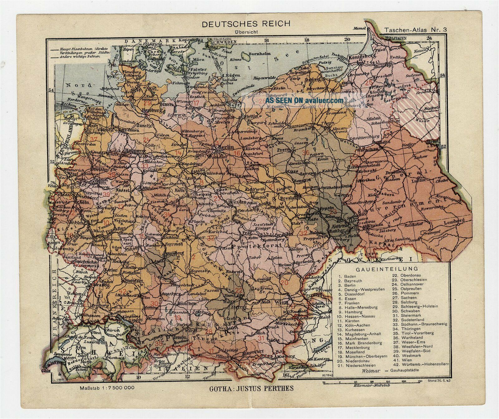 1943 VINTAGE MAP OF GERMANY POLAND THIRD REICH GENERALGOUVERNEMENT ...
