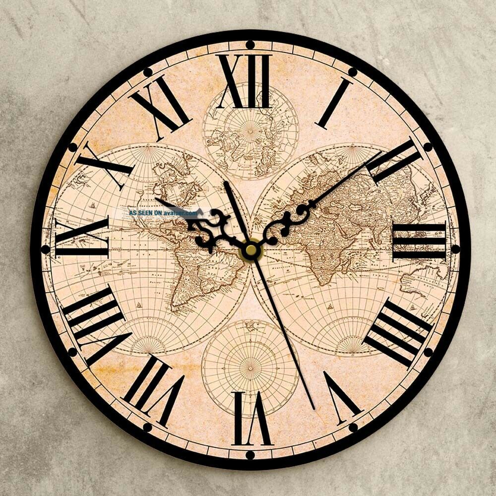 17th Century Historic Map Of World Print Modern Wall Clock Silent Sweep ...