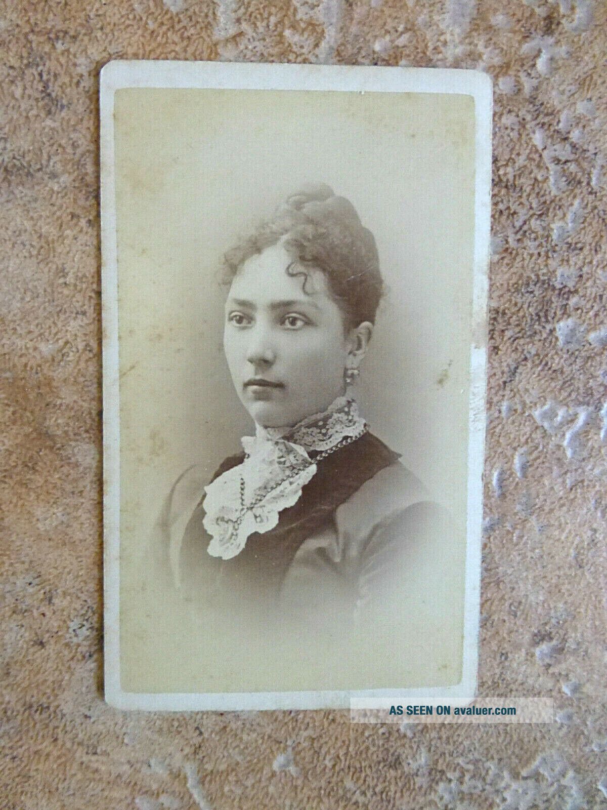 Antique CDV Cabinet Photo Young Woman Updo Hair Pretty Lace Collar ...