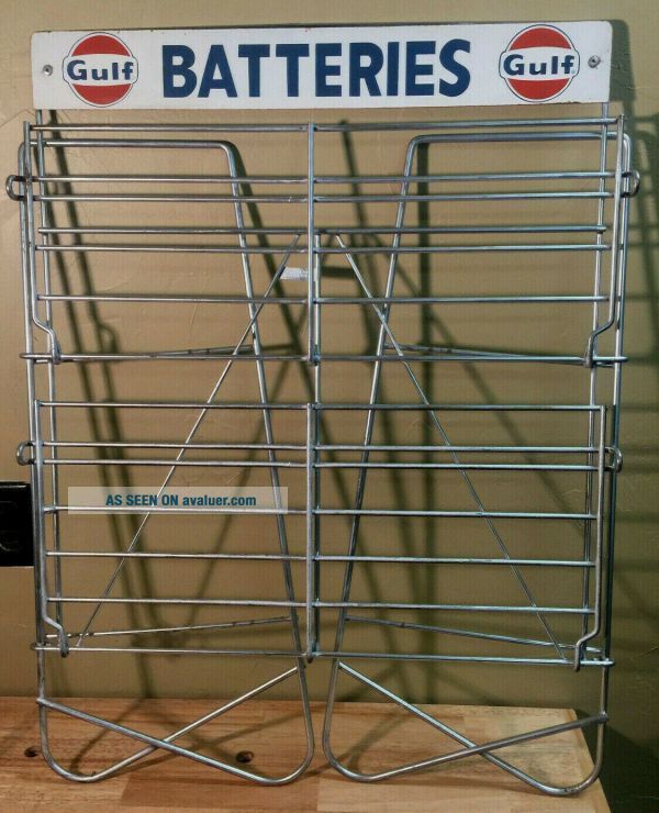 Vintage Gulf Batteries Collapsible Metal Display Stand | #48393506
