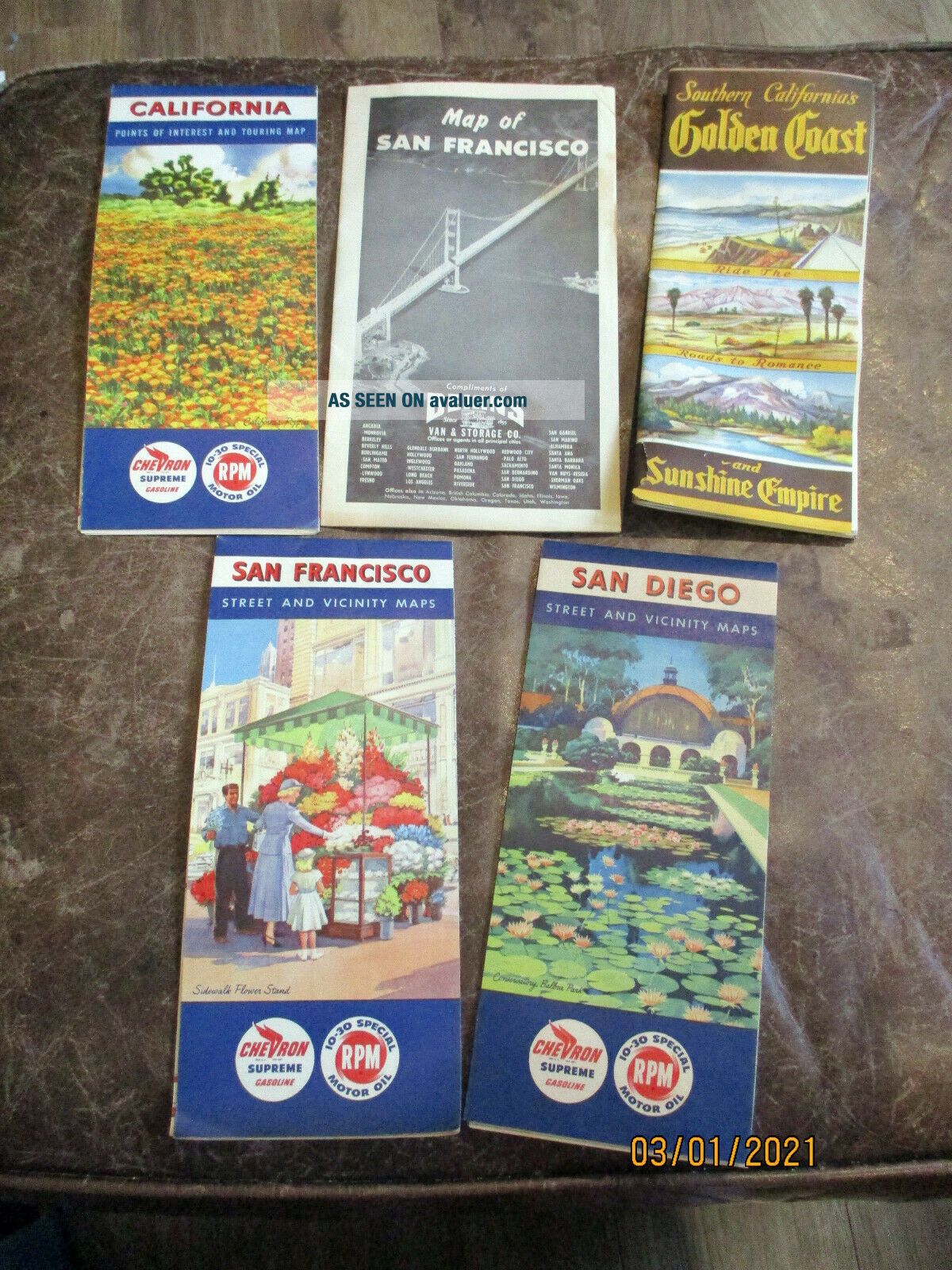 5 Vintage 1956 California Road Maps San Diego San Francisco Golden ...