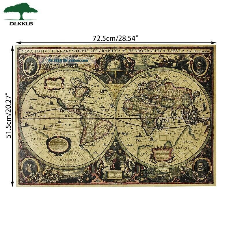 World Map Nautical Ocean Map Vintage Kraft Paper Wall Chart Antique ...