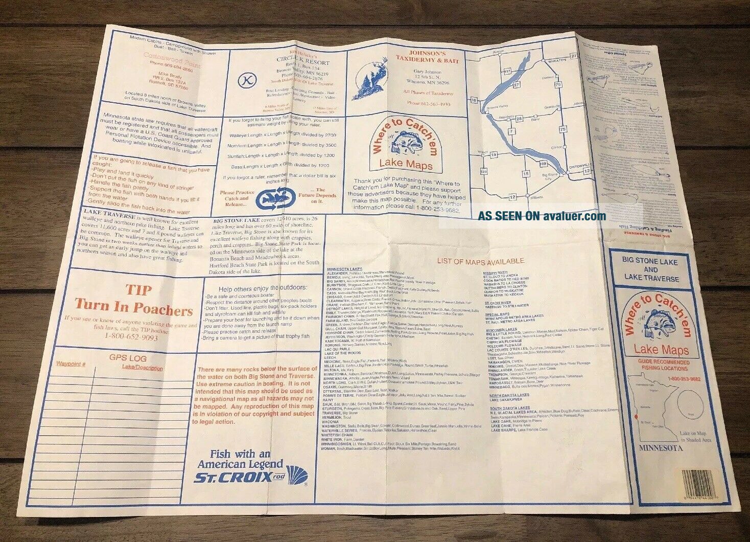Vintage Where To Catch Em Lake Map “Big Stone And Lake Traverse ...