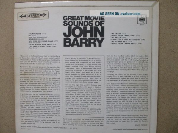 GREAT MOVIE SOUNDS OF JOHN BARRY - Best Soundtrack Themes LP (James ...