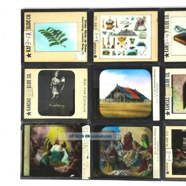 SET OF 12 MASONIC MAGIC LANTERN GLASS SLIDES KANSAS CITY SLIDE CO ...