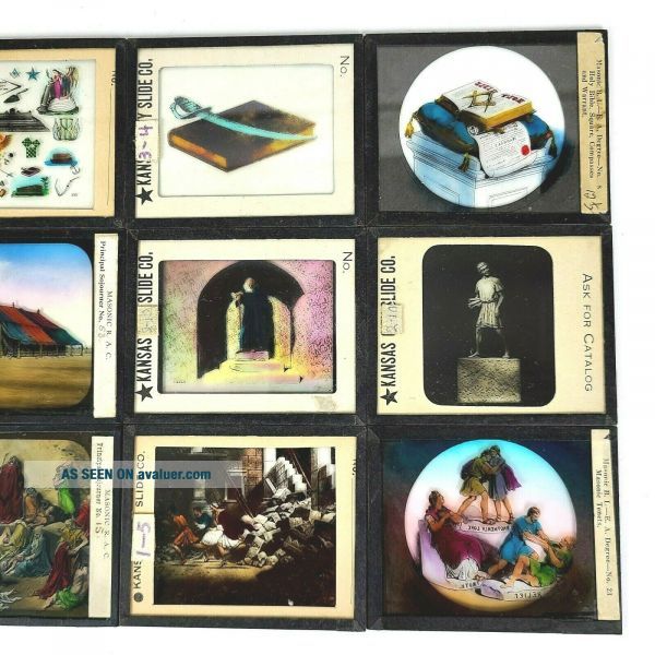 SET OF 12 MASONIC MAGIC LANTERN GLASS SLIDES KANSAS CITY SLIDE CO ...