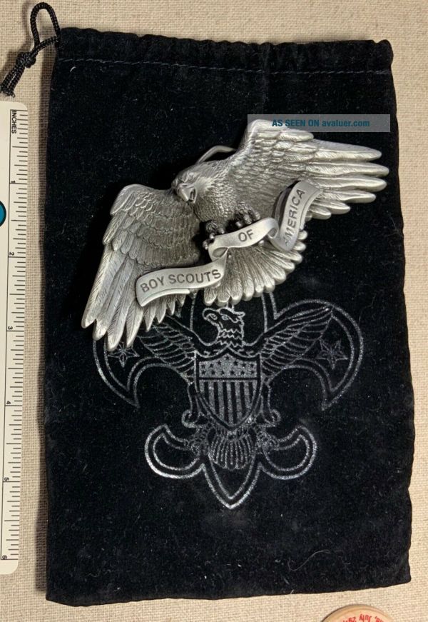 NOS EAGLE SCOUT Boy Scouts Of America Pewter BELT BUCKLE Flying BSA ...