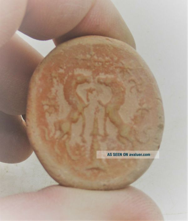 ANCIENT NEAR EASTERN TERRACOTTA SEAL STAMP PENDANT DEPICTING HORSES ...