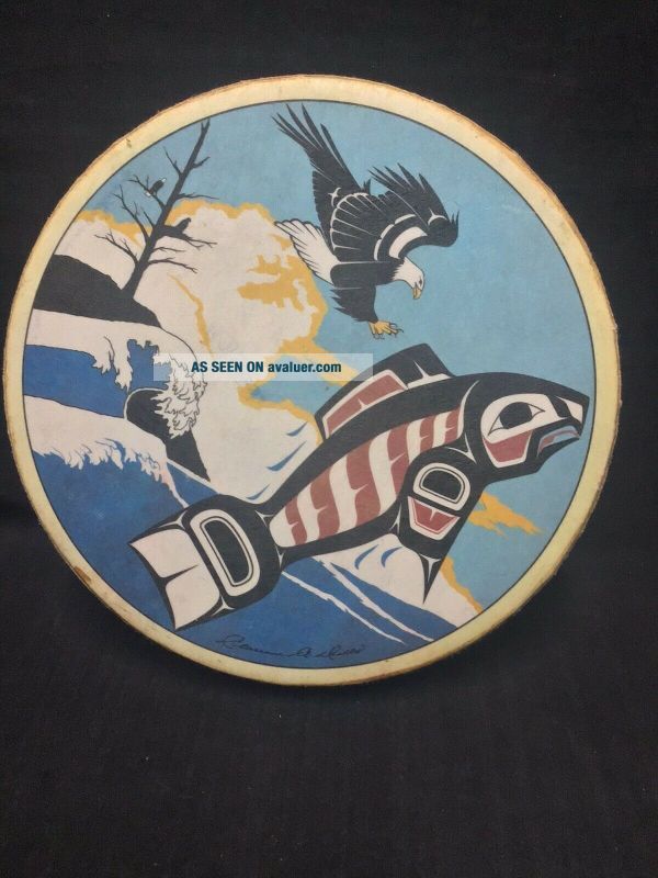 Vintage CLARENCE A WELLS Hand Drum Collectable HAIDA First Nations ...
