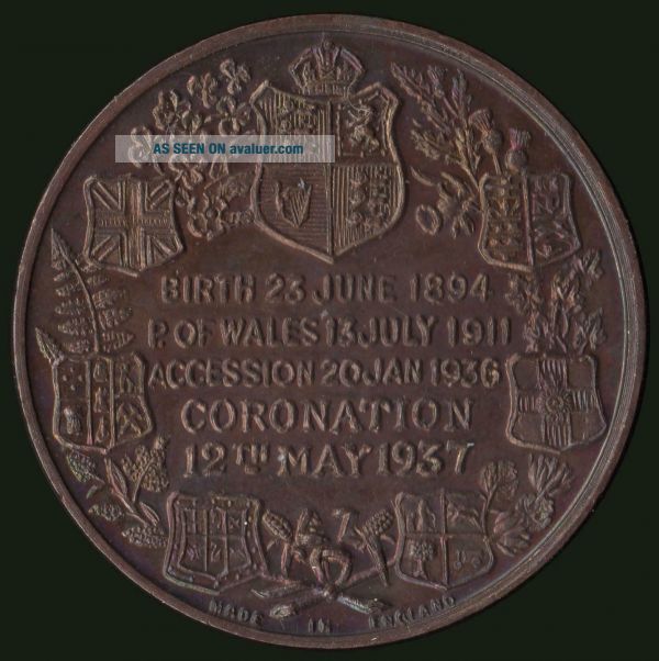 1937 CORONATION Of KING EDWARD VIII 32mm COPPERED BRONZE MEDALLION ...