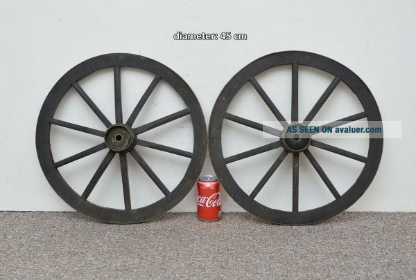 2x Vintage Old Wooden Cart Carriage Wagon Wheels Wheel - 45 Cm ...