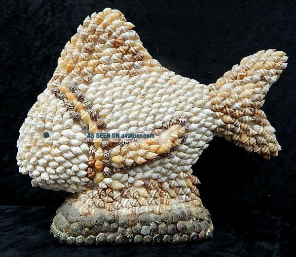 Vintage Large Seashell Sea Shell Sculpture Folk Art Fish Figure Beach ...