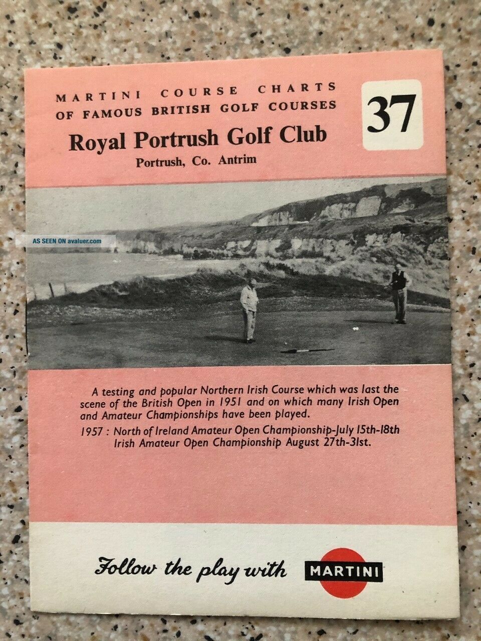 Very Rare 1957 Royal Portrush Golf Club Martini Course Chart Number 37 ...
