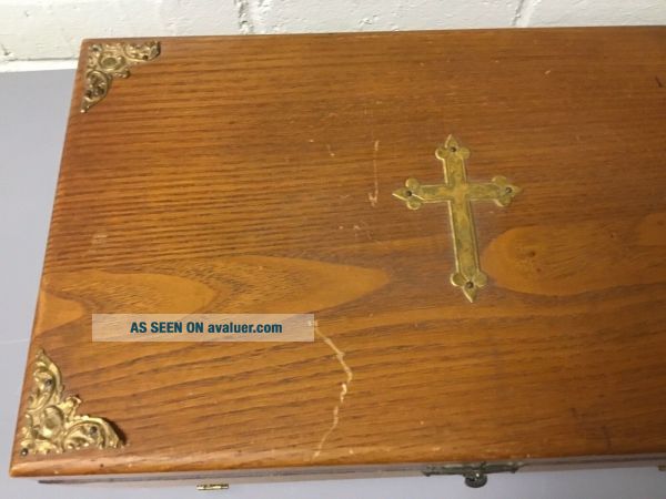ANTIQUE VINTAGE WOOD CATHOLIC LAST RITES SICK CALL BOX CABINET PATENTED ...