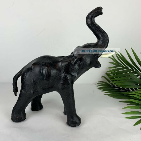Vintage 14” Tall Leather Wrapped Trunk Up Elephant Animal Statue ...