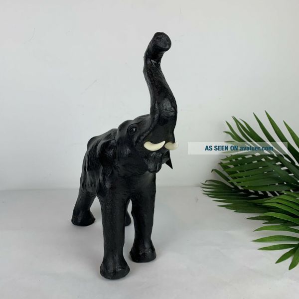 Vintage 14” Tall Leather Wrapped Trunk Up Elephant Animal Statue ...