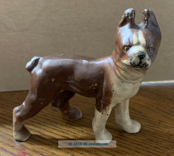 Vtg Hubley Cast Iron Boston Terrier Dog Paperweight Bulldog Rare Brown ...