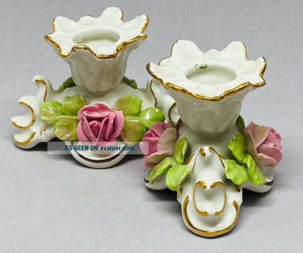 Antique Dresden Germany Candle Holders Candlesticks Roses Porcelain ...