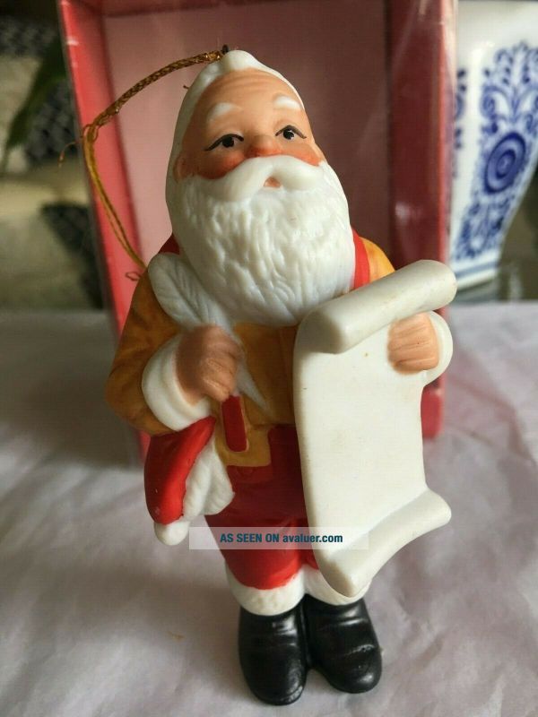 Vintage 1990 Schmid Porcelain ST. NICK SANTA W/ LIST Christmas Ornament ...
