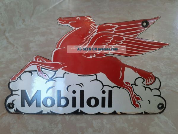 VINTAGE MOBILOIL PORCELAIN GASOLINE MOTOR OIL PEGASUS SERVICE STATION ...