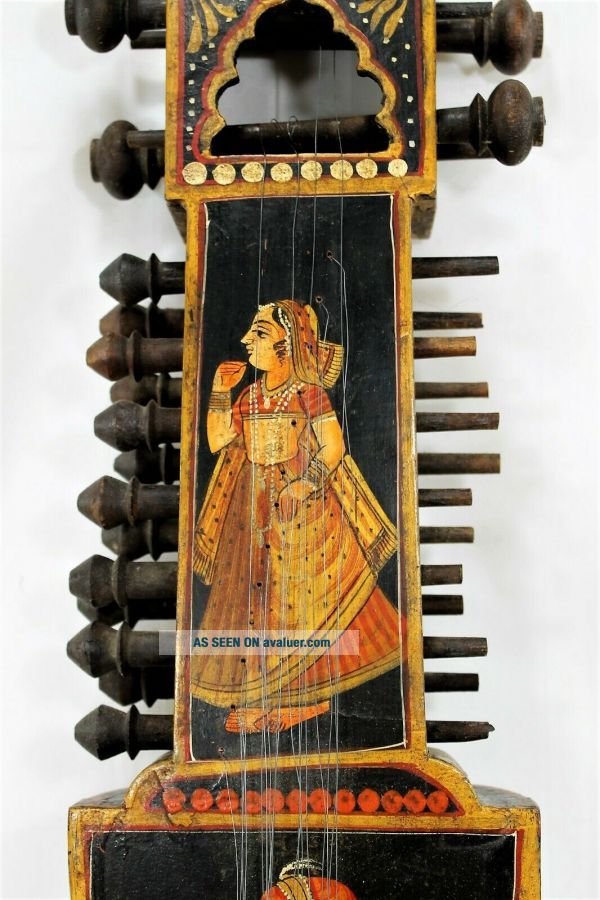 RARE ANTIQUE 18TH CENTURY HAND MADE PAINTED INDIA SARANGI STRINGED ...