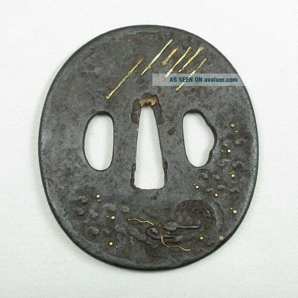 E831: Real Old Iron Japanese Sword Guard TSUBA With Very Good Work Of ...