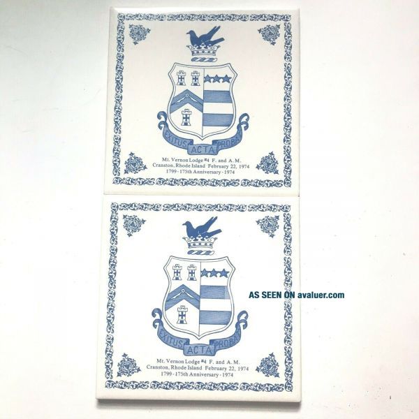 Masonic Grand Lodge Rhode Island Tile Trivet 1974 Freemason Blue White ...