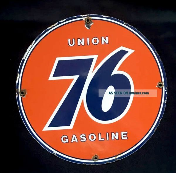 VINTAGE 1950’S UNION 76 GASOLINE 12” PORCELAIN SIGN CAR AUTO TRUCK ROAD ...