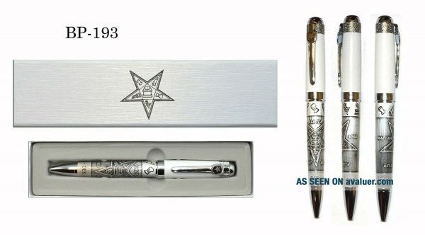 Order Of The Eastern Star, Masonic Ballpoint Pen With White/Pewter ...