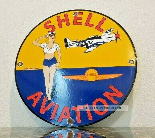 VINTAGE SHELL GASOLINE PORCELAIN AVIATION MILITARY PIN UP GIRL SERVICE ...