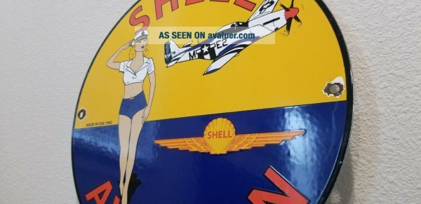 VINTAGE SHELL GASOLINE PORCELAIN AVIATION MILITARY PIN UP GIRL SERVICE ...