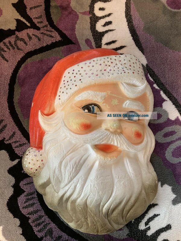 Vintage Christmas POLORON Styrofoam Santa Face Head Blow Mold With Gems ...