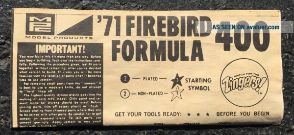 Scarce Boxed Unbuilt 1971 Pontiac Firebird Formula 400 Hardtop MPC Kit ...