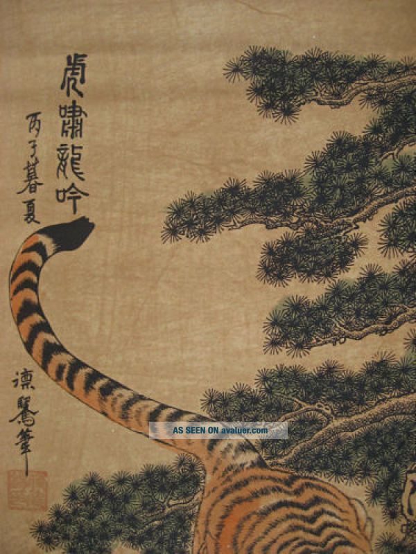 Chinese Painting Scroll Tiger Jiang Tingxi 4 Tigers Antique Paintingses ...
