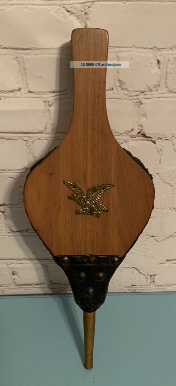 Vintage Wood & Leather Fireplace Bellows Fire Stoker Eagle America ...