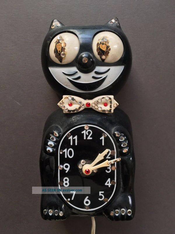 Vintage Black Jeweled Kit Cat Clock Model D8 | #49090921