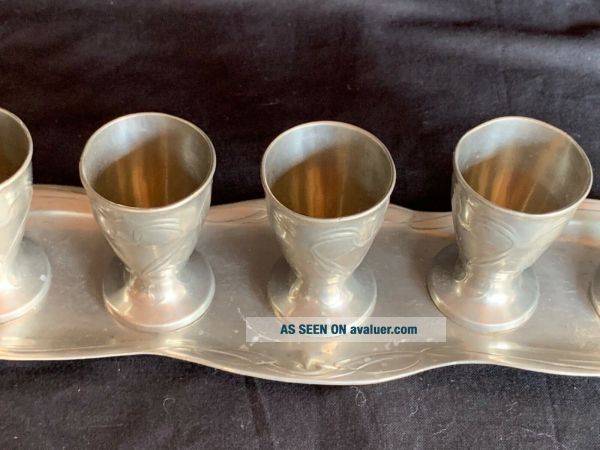 Art Nouveau Jugendstil Pewter Schnapps Cups With Tray, Early 20th C ...
