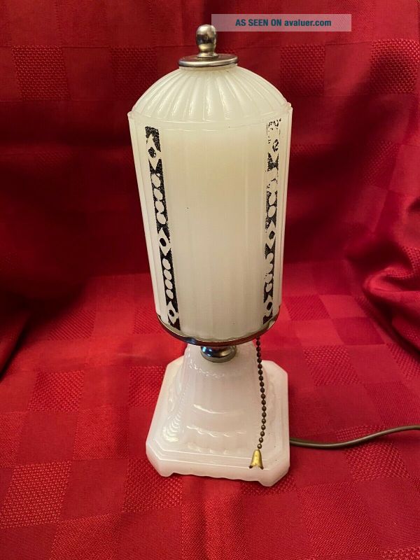 Antique Art Deco Milk Glass Skyscraper Torpedo Lamp | #49110201