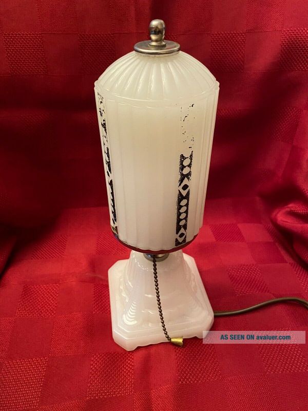 Antique Art Deco Milk Glass Skyscraper Torpedo Lamp | #49110201