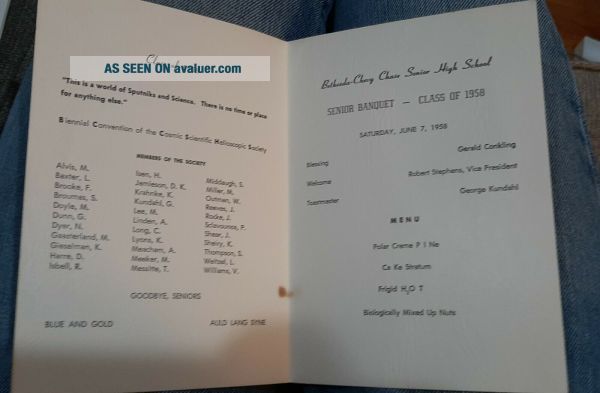 Senior Banquet Program, Class Of 1958, Bethesda - Chevy Chase Senior ...