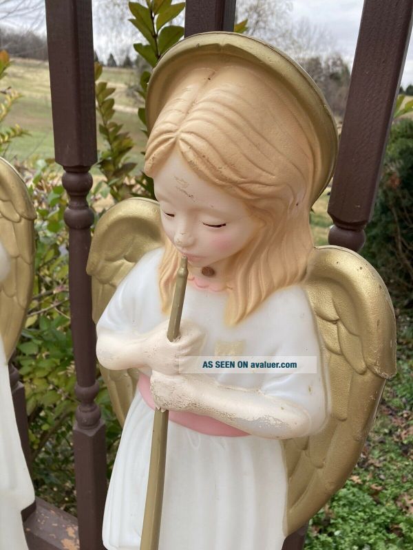 VINTAGE 2x CHRISTMAS ANGEL W/ TRUMPET BLOW MOLD ILLUMINATED 34 " TALL ...
