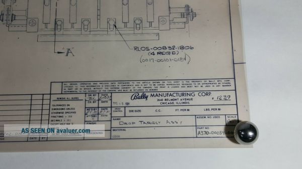 Factory Blueprint Of The Drop Target Assembly For Bally ' S Centaur ...