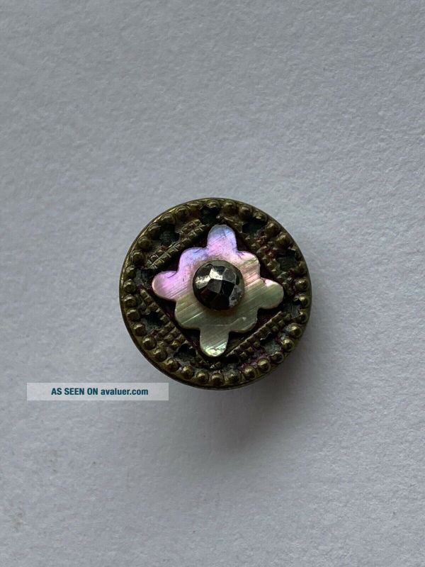 Antique Vintage Metal Button With Carved Mop Shell & Cut Steel Accent ...